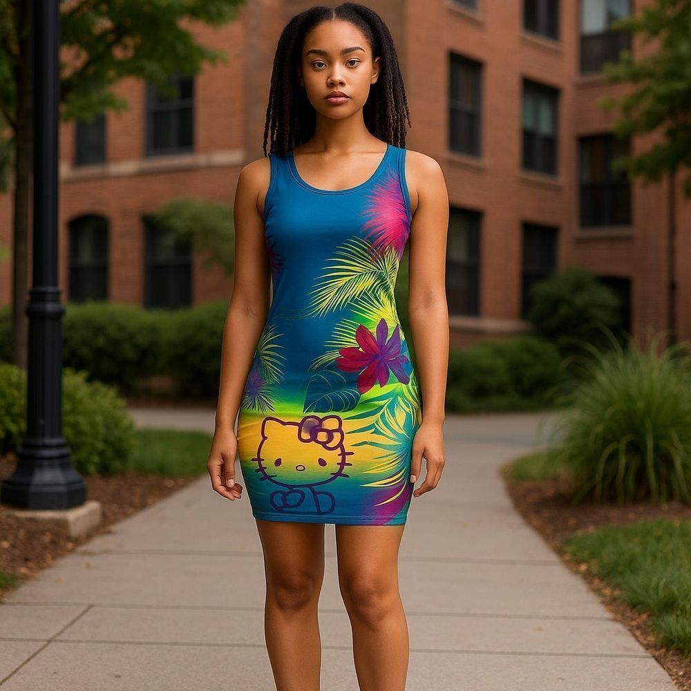 Hello Kitty Sanrio Multi Color Tropical Scuba Bodycon… - Gem